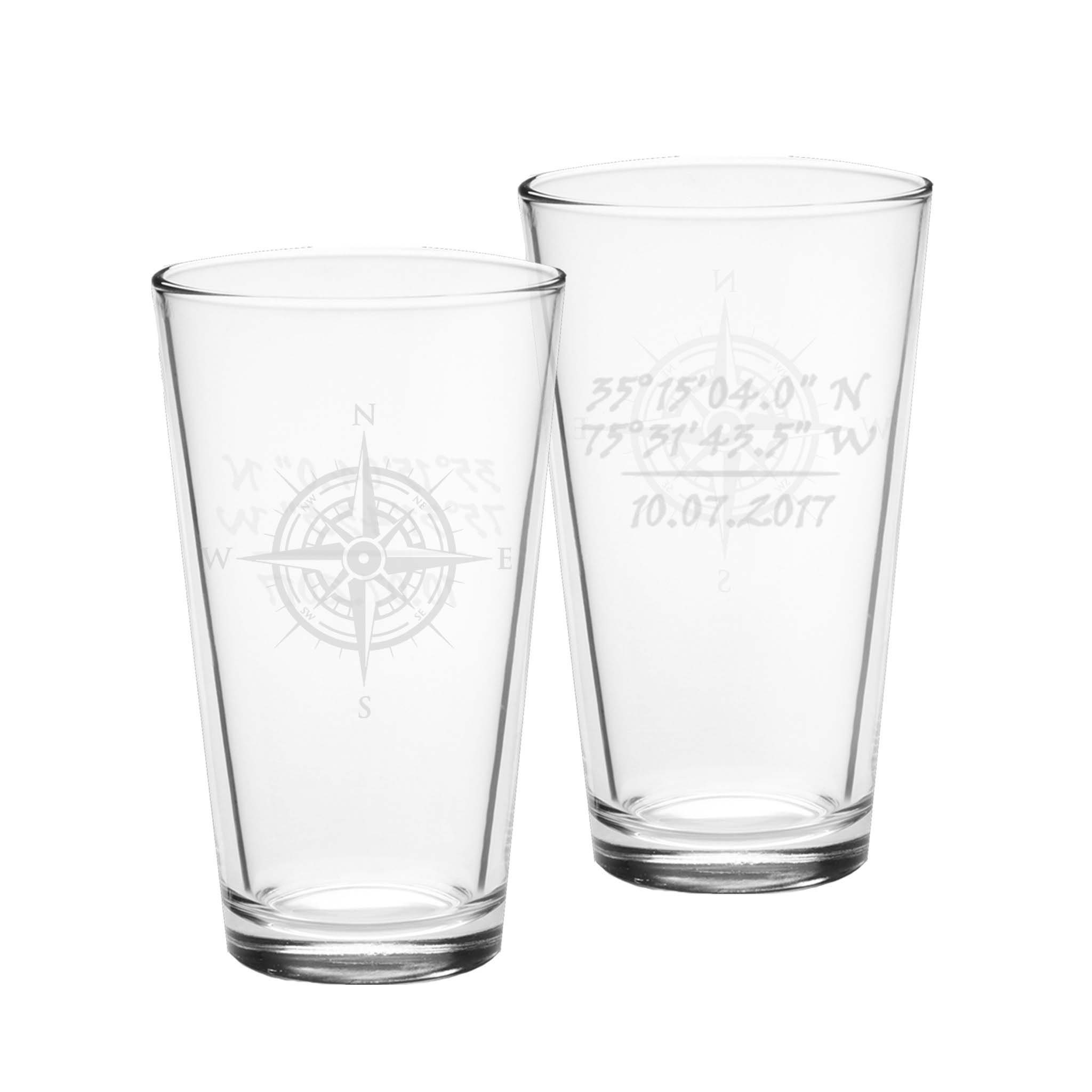 Coordinate Pint Glass With Compass GPS Latitude Longitude Personalized ...