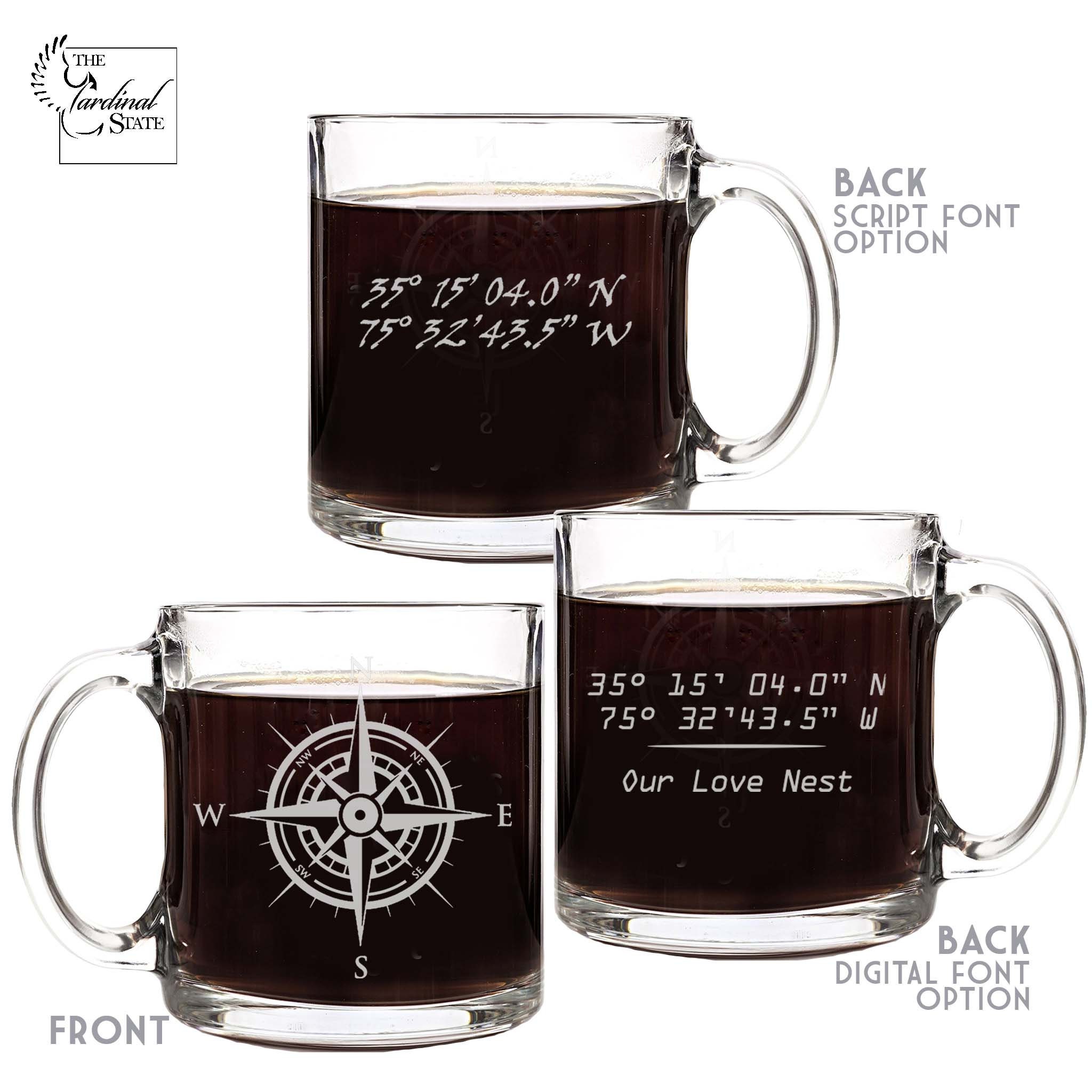 Personalized Custom Engraved GPS Coordinates With Compass Coffee Mug ...