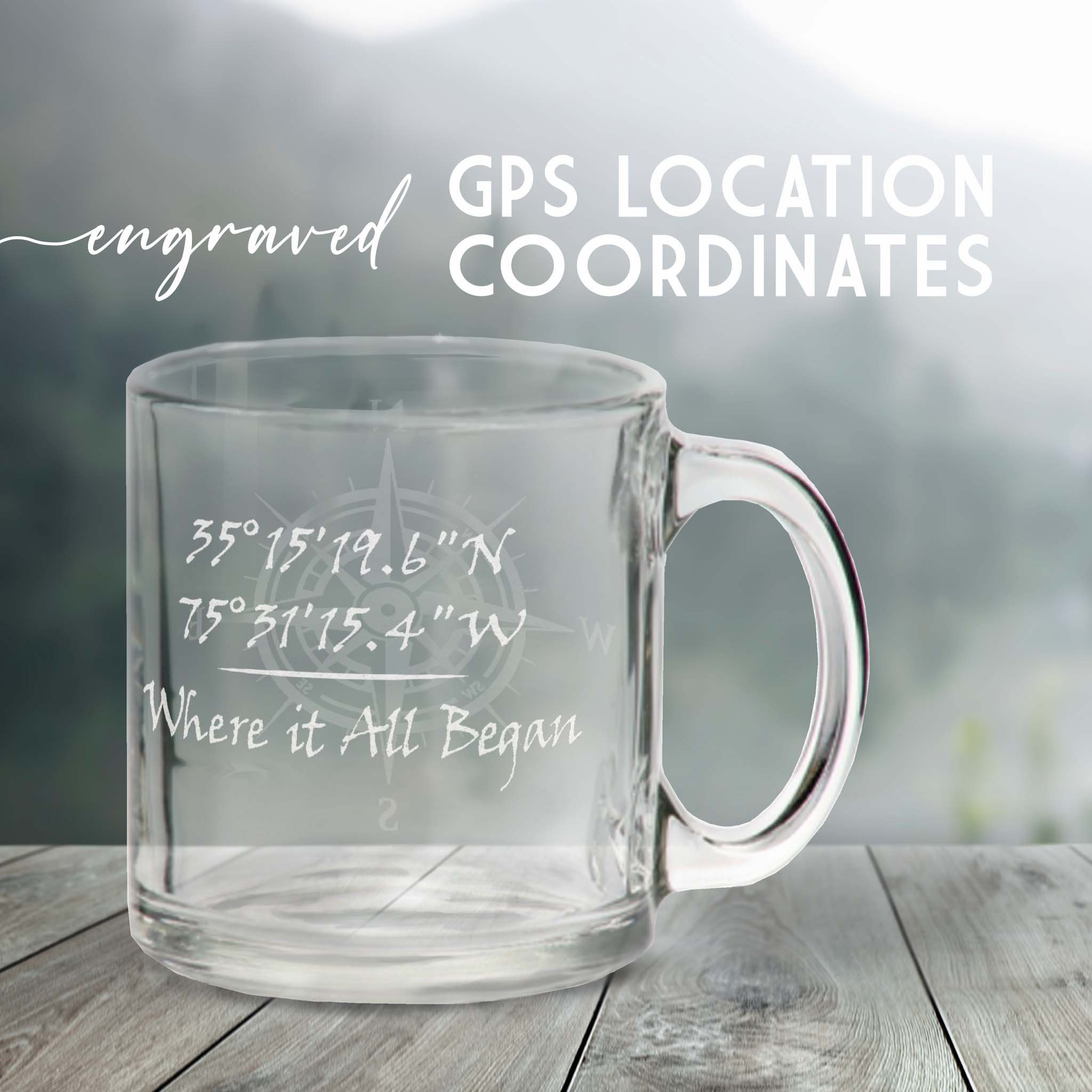 Personalized Custom Engraved GPS Coordinates With Compass Coffee Mug ...