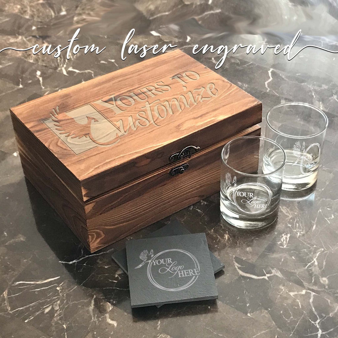 Custom Whiskey Box Set, Glasses, Slate Coasters, Stones - Etsy