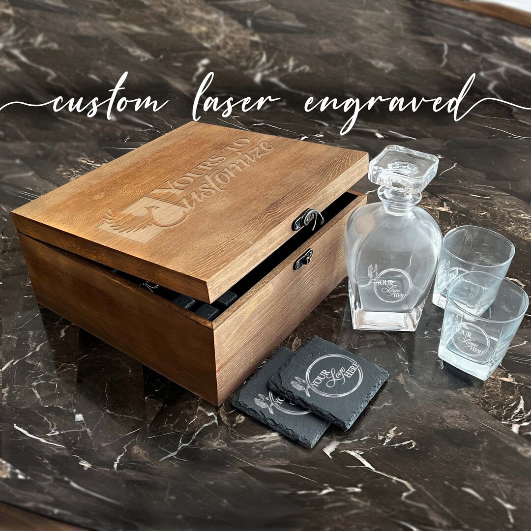 Whiskey Decanter Set With Box, Coasters, Stones - Etsy