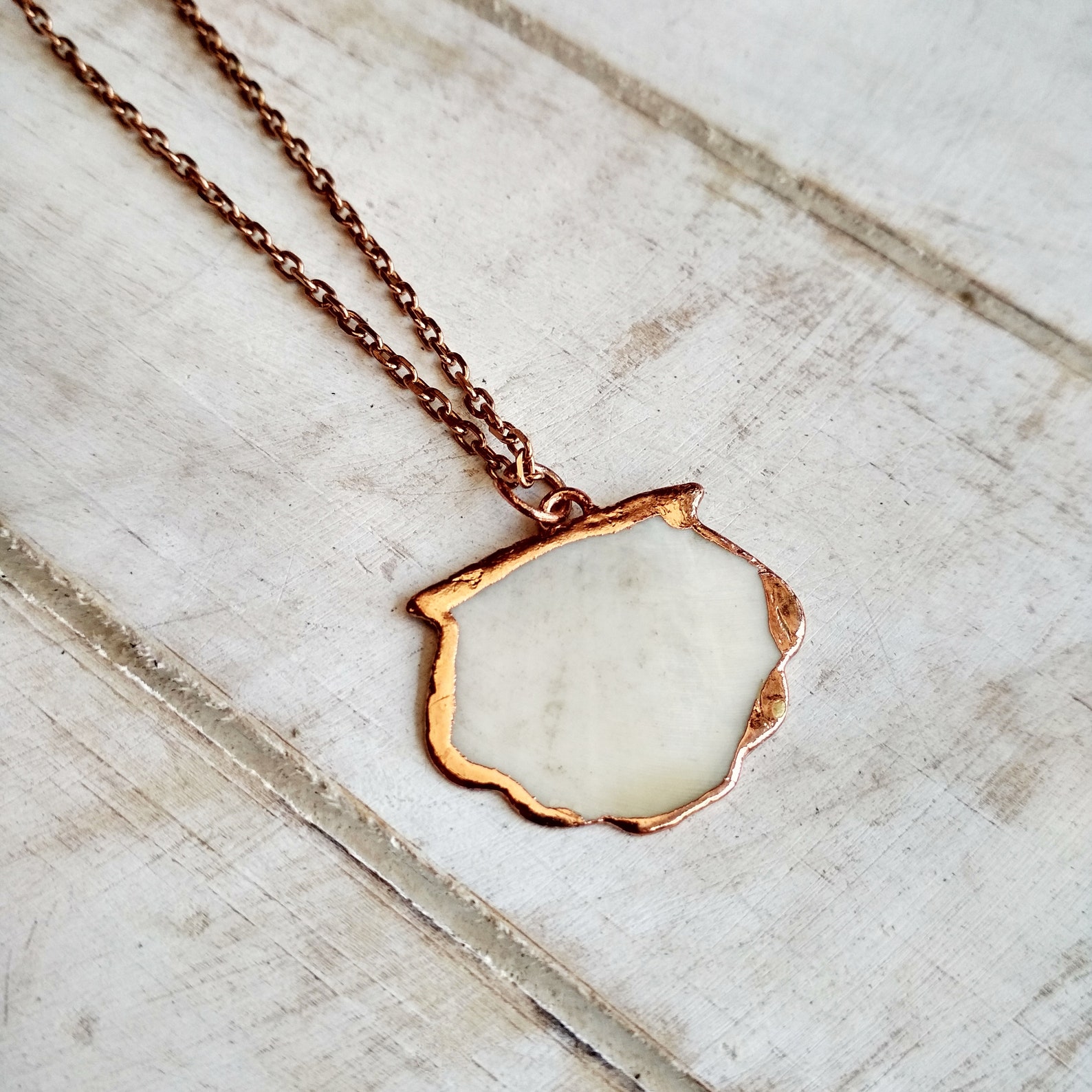 White Oyster Shell Pendant Sea Shell Necklace Rose Gold - Etsy