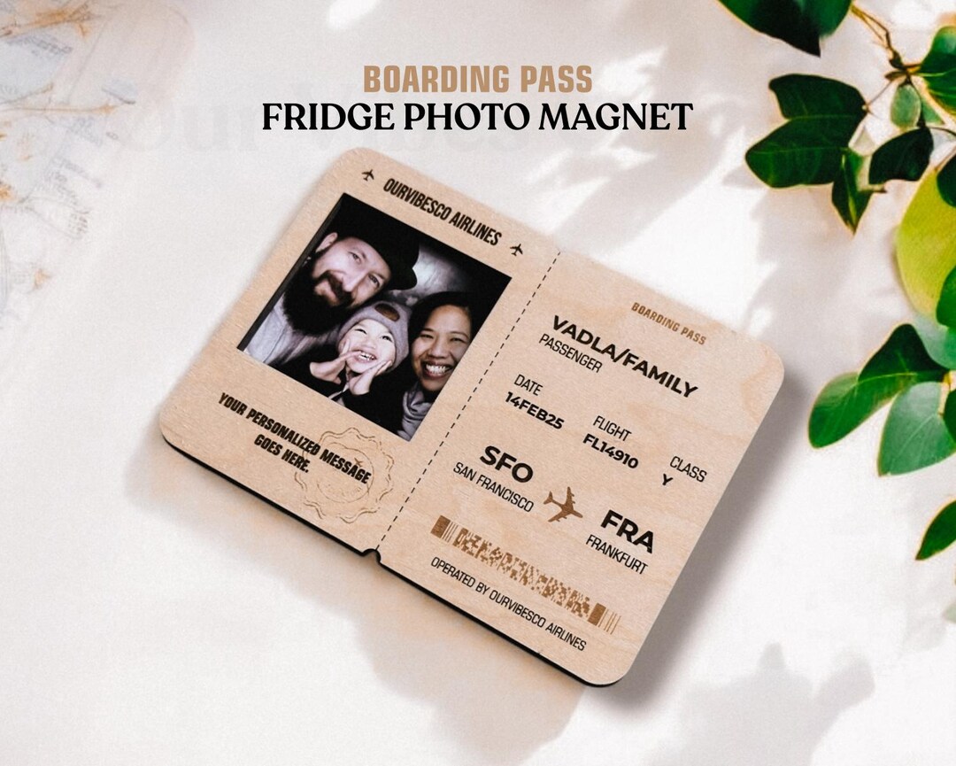 Personalized Wooden Boarding Pass Photo Frame Magnet | Custom Travel ...