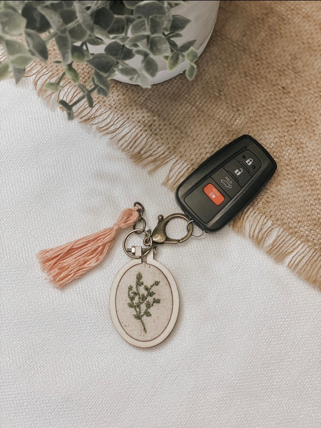 Greenery Embroidered Keychain - Etsy