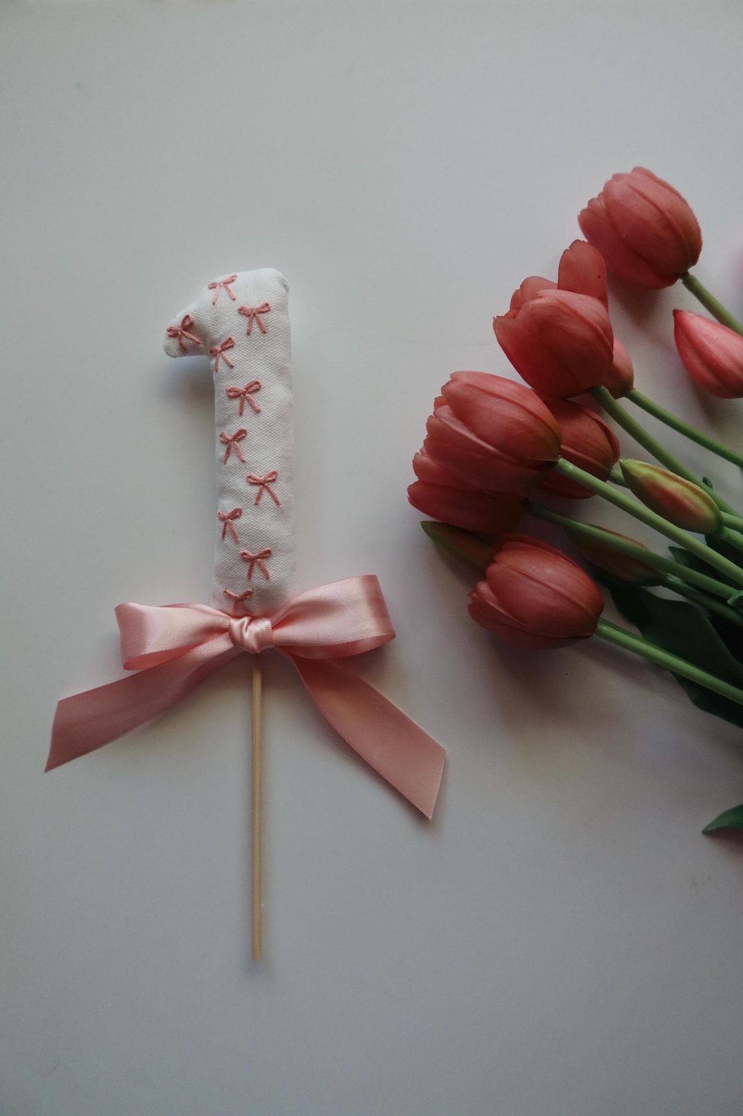 Embroidered Number “1” Cake Topper | Cake Topper | Bow Cake Topper - Etsy