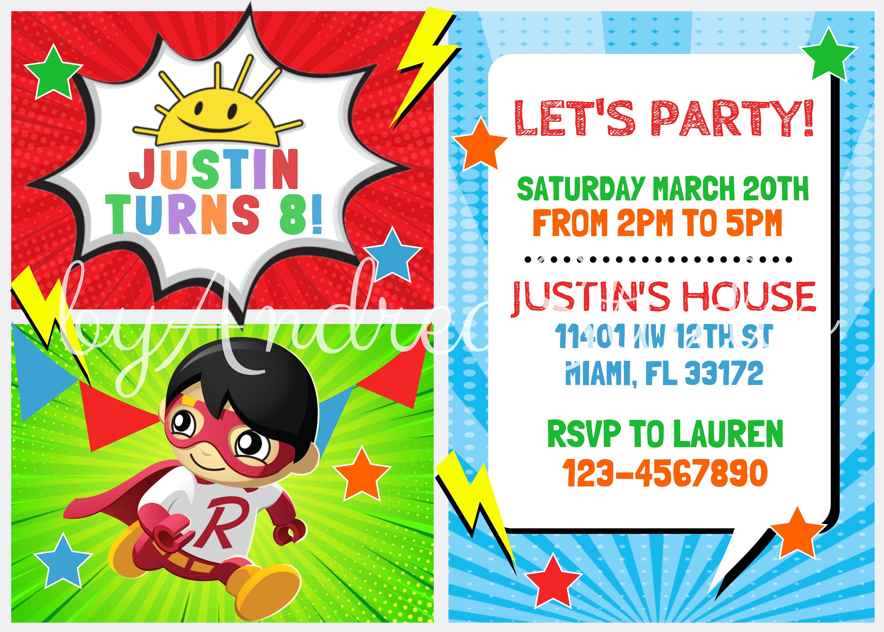 DIGITAL Printable Personalized Inspired Ryan's World Invitation Ryan's ...