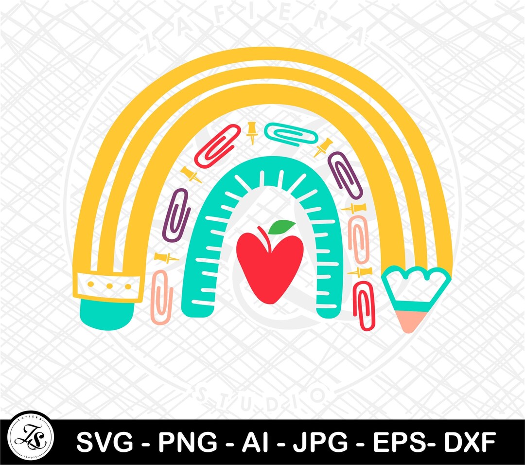 School Supply Rainbow, Back to School Svg, Hello School Svg, Layered ...