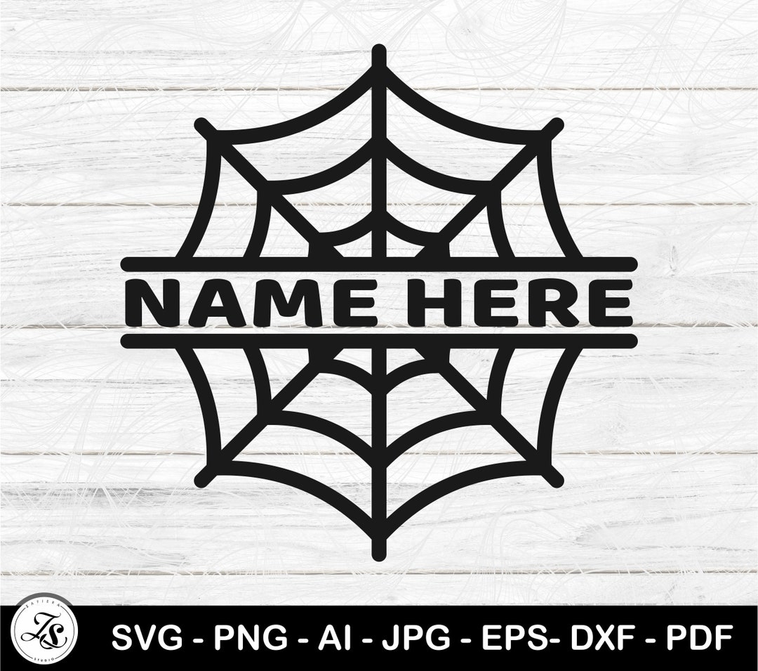Spiderweb Split Name Frame SVG, Spider Web Monogram Cut Files, Halloween SVG Vector, Spider Clip ...