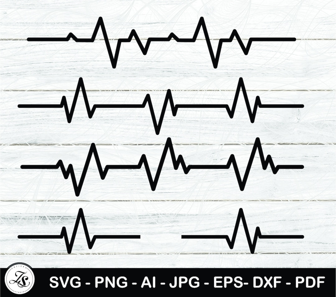 Heartbeat Pulse Clip Art , Heartbeat Line Svg, ECG EKG Cut Files ...