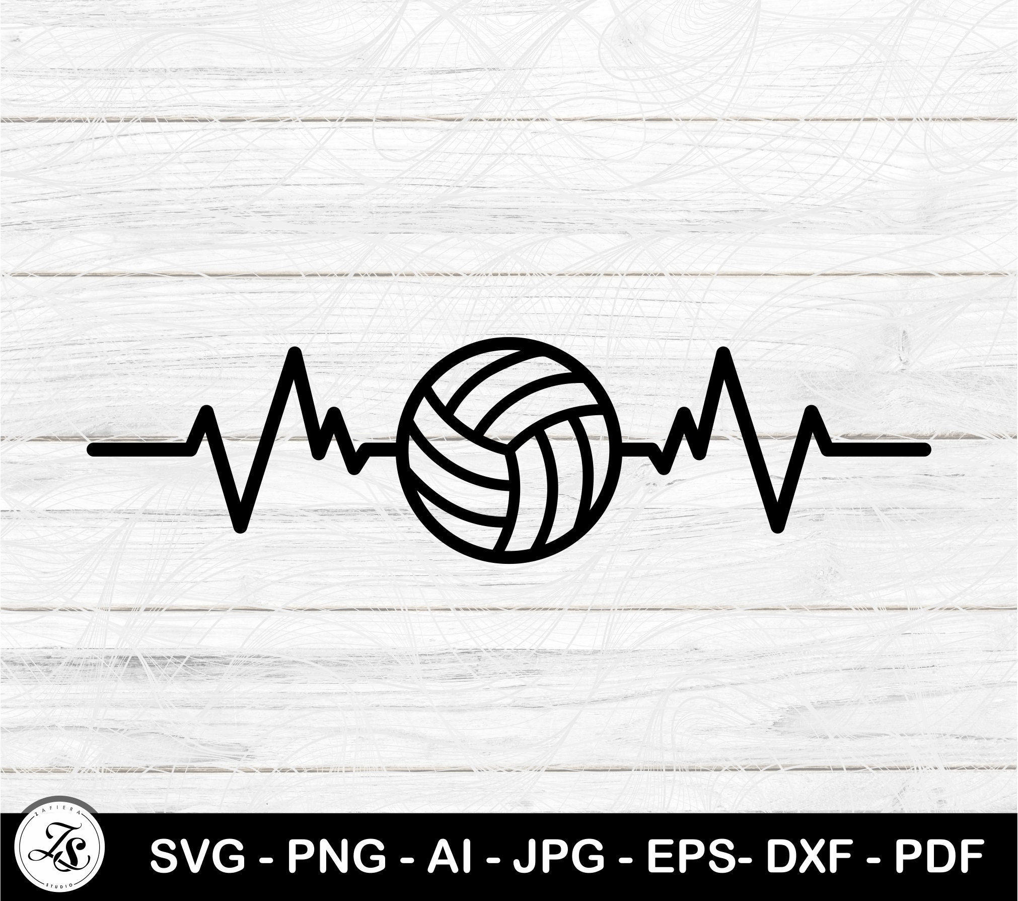 Volleyball With Heartbeat Svg, Volleyball Cut File, Volleyball ...