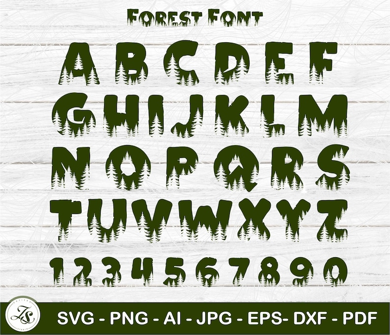 Forest Font Letters Svg, Forest Alphabet, Nature Letters, Pine Tree ...
