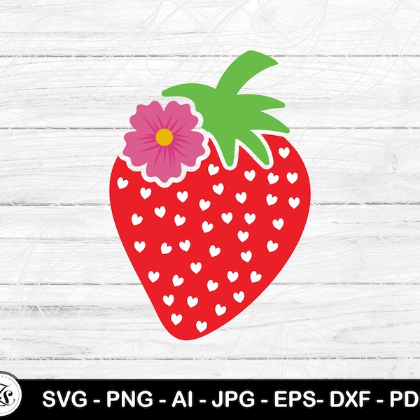 Strawberry With Flower Svg - Etsy