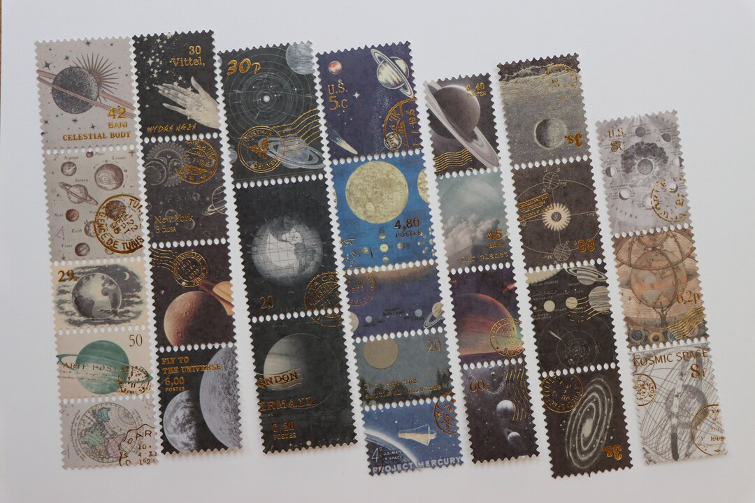 Moon Postage Stamp Set Ephemera Strip of Postage Stamp Universe Deco ...