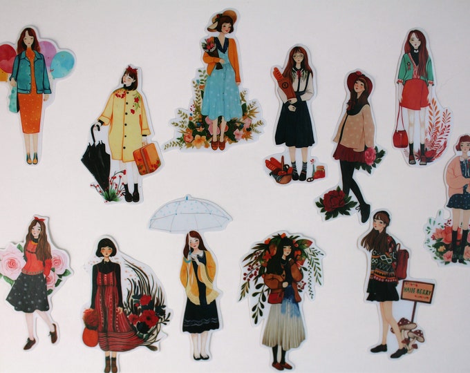 12 PCS Girls Stickers- Floral Girl Stickers- Street Lifestyle Sticker ...
