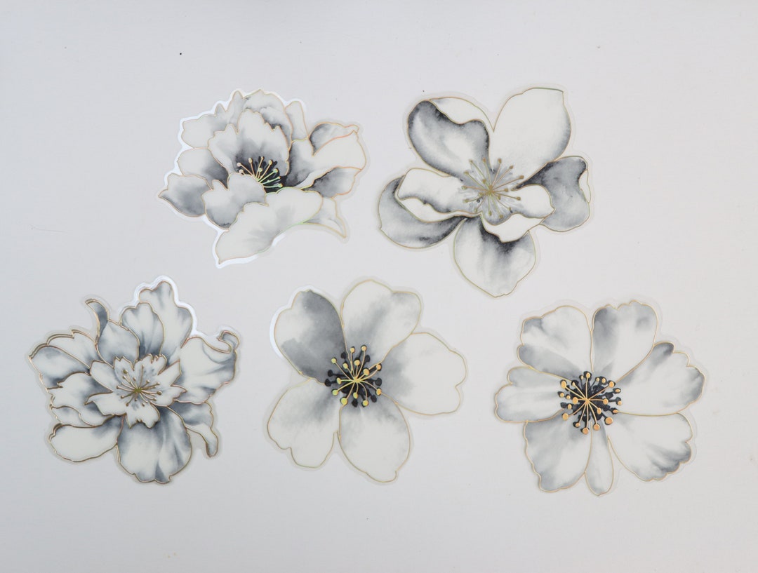 Retro Vintage Gold Foil Floral Stickers Collection Flowers Stickers Set ...