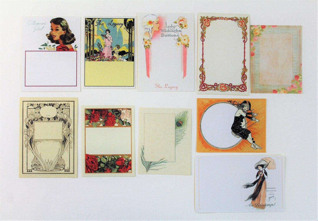 Retro Vintage Note Cards Retro Vintage Stickers Set Art Nouveau ...