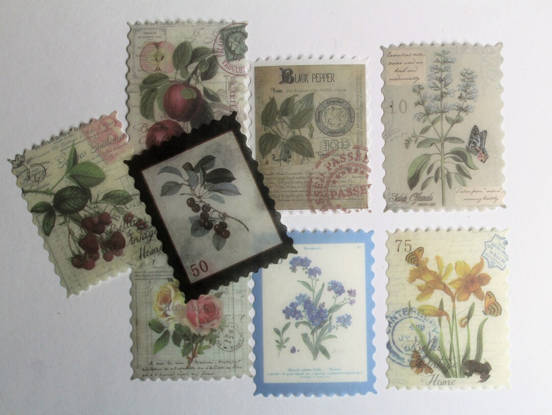 15 PCS Postage Stamp Sticker Set Vintage Flowers Stamp Sticker ...