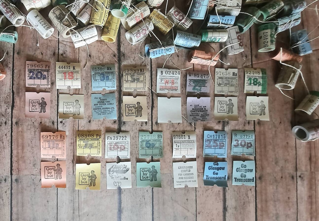 Vintage U.K. Bus Ticket Rolls: Colorful Paper Ephemera, Mini Ticket ...