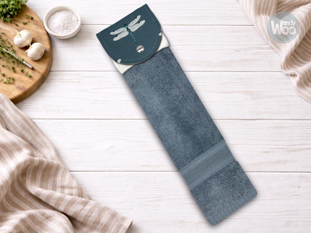 Hanging Hand Towel With Dragonfly Loop | Cotton Kitchen Rail Towel - Etsy