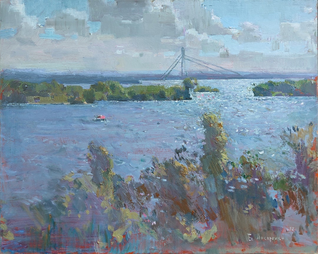 Original Painting, Oil Painting, Lake, Landscape With a Lake, Impasto ...