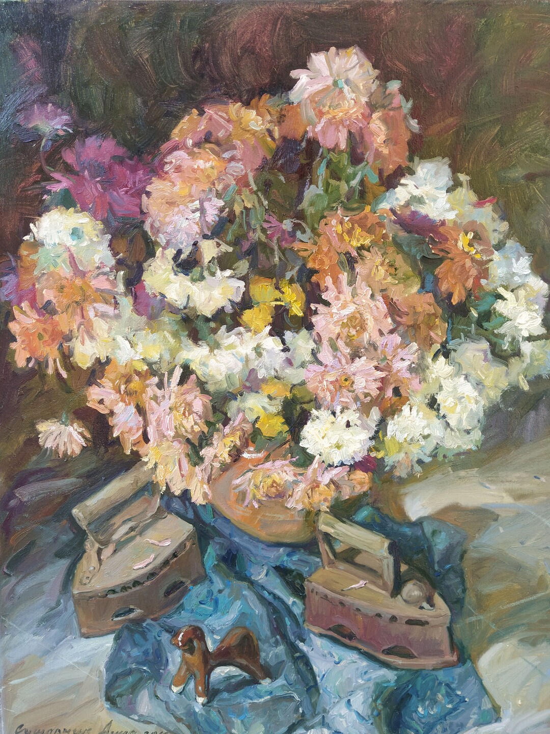 Chrysanthemums Still Life: Original Oil Painting on Canvas - Etsy