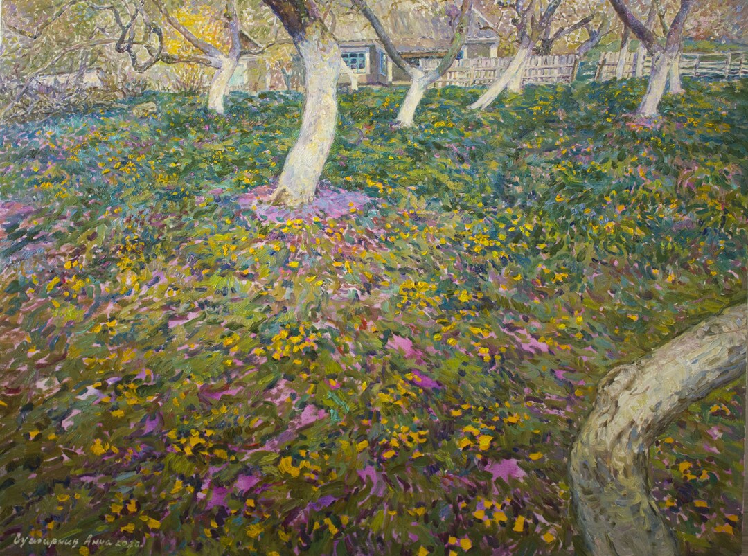 Landscape of Flowering Garden, Breath of Spring, Large Painting, Oil ...