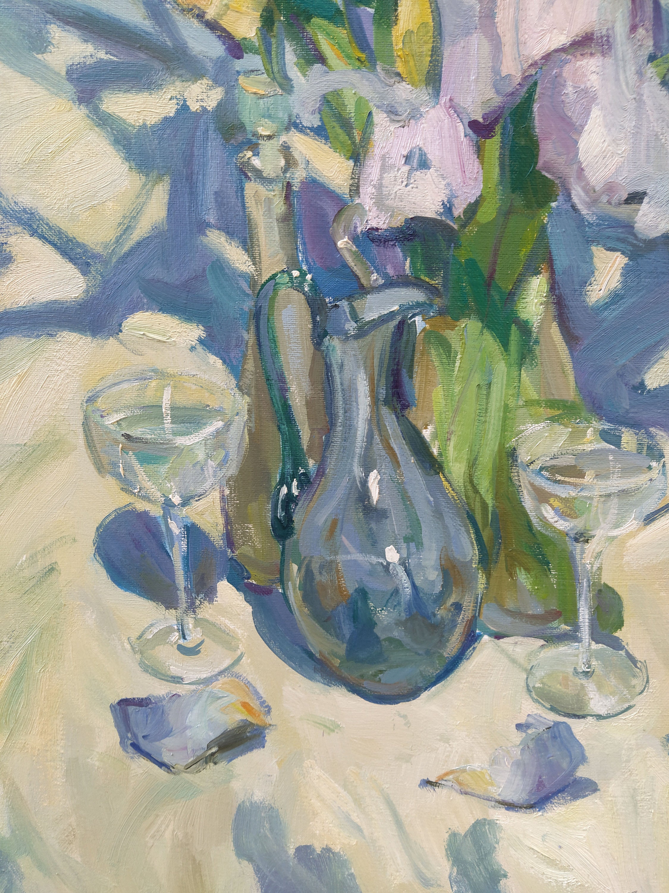 Still Life With Flowers Spring Irises and Wine Glasses Home | Etsy