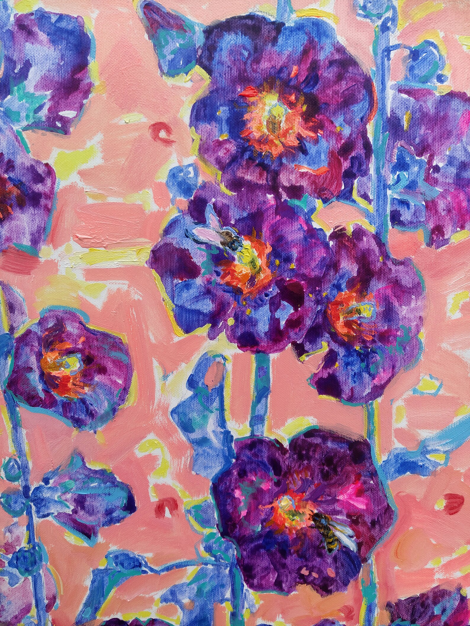 Oil painting Purple mallows Large painting impasto | Etsy