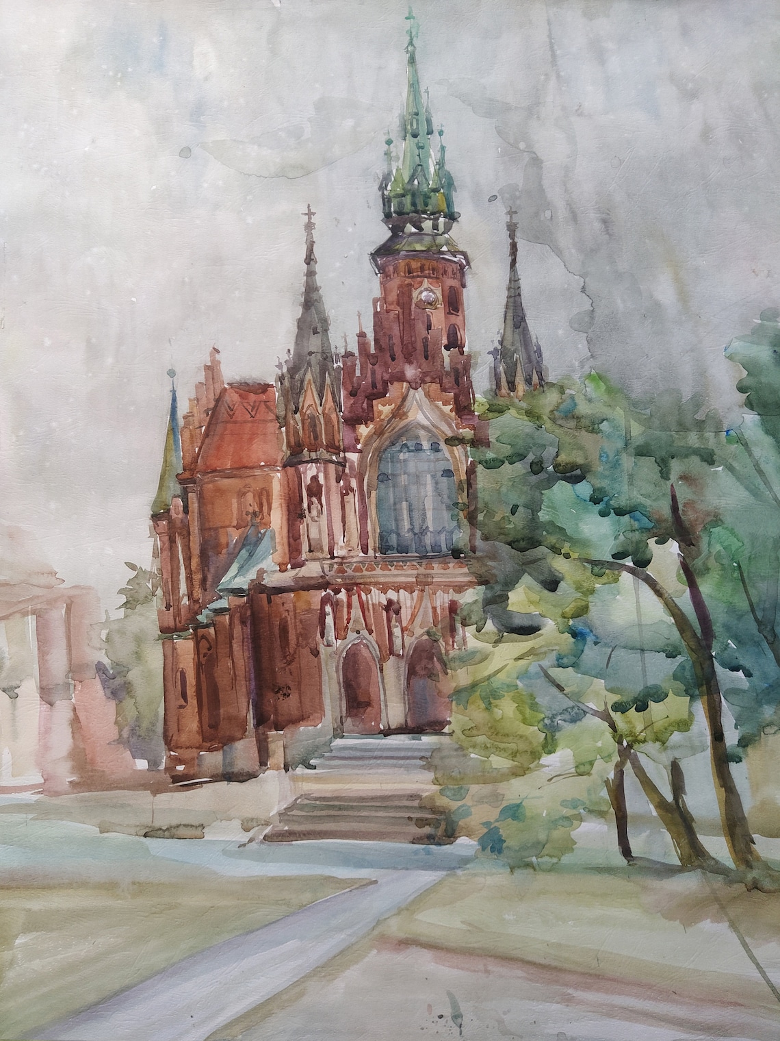 Watercolor Original Painting Cathedral Watercolor Painting - Etsy