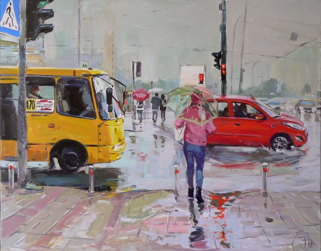 Original Oil Painting, Colored Cars, City Streets, Painting on Canvas ...