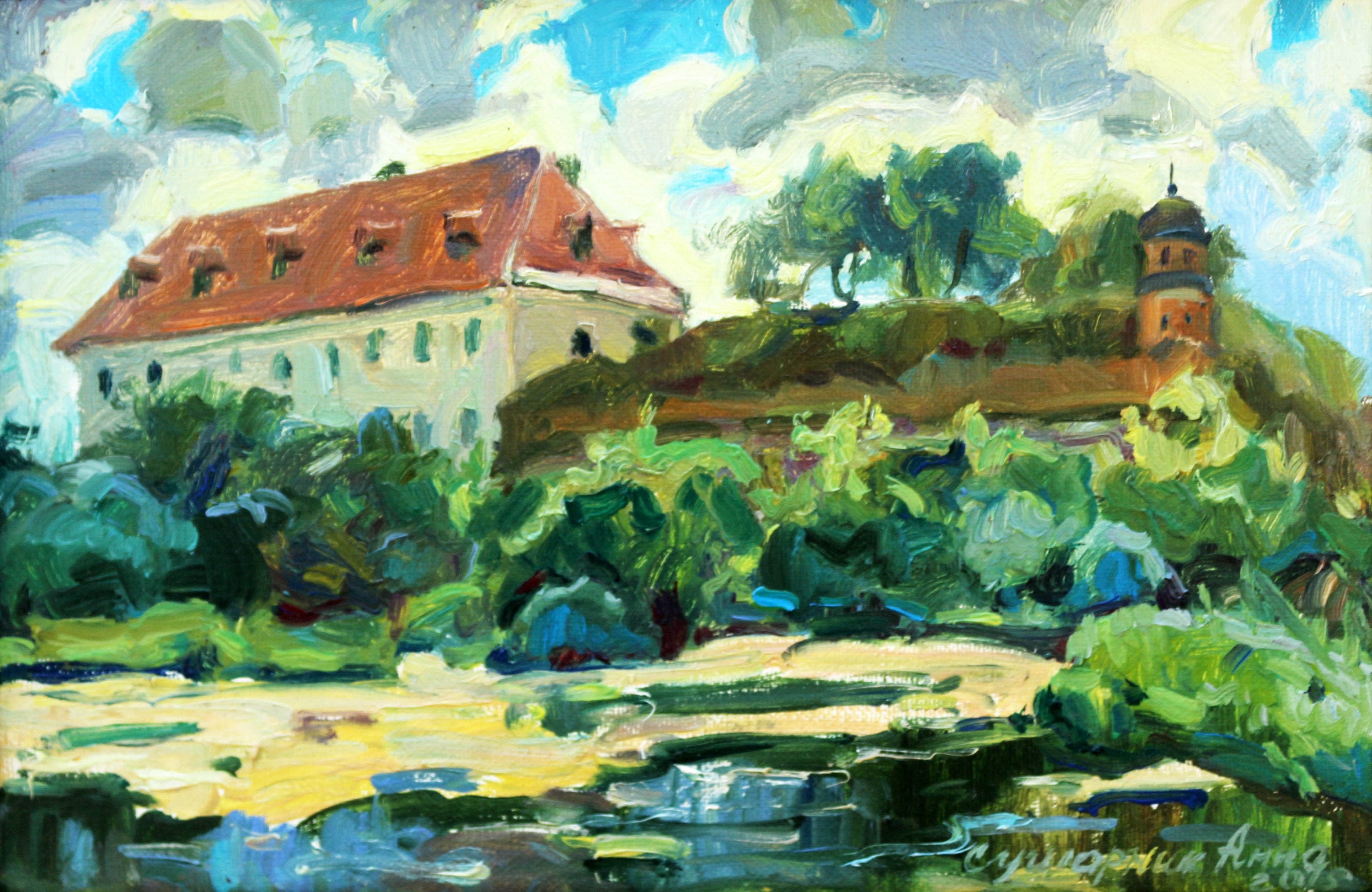 Castle Painting Architecture Oil Mini Canvas Impressionism | Etsy