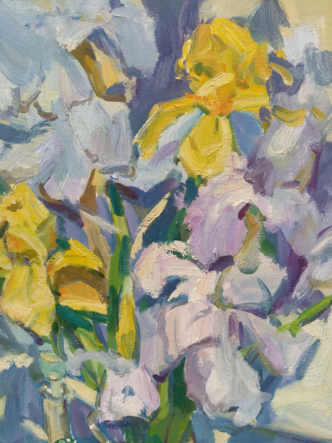 Still Life With Flowers Spring Irises and Wine Glasses Home - Etsy