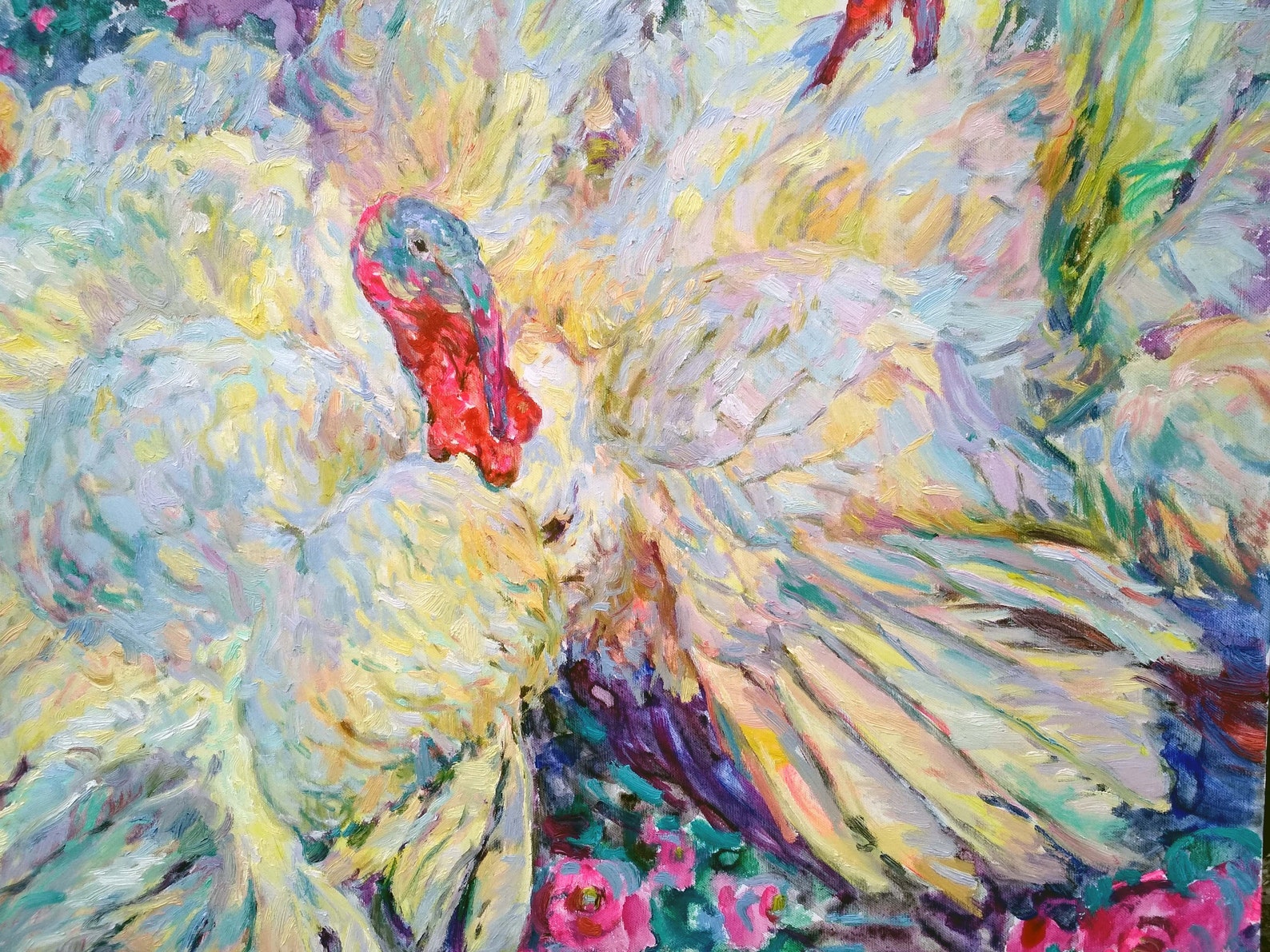 White Turkeys Oil Painting: Original Poultry Art, Texture Art - Etsy