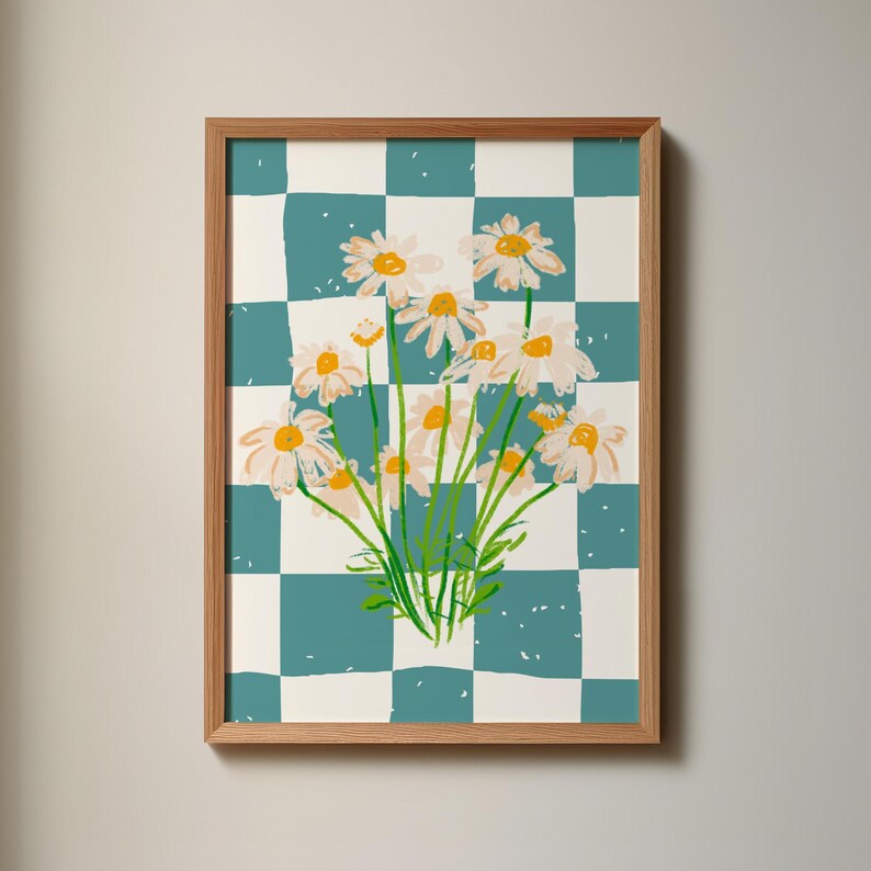 Checkered Floral Art Print, Instant Digital Download Wall Art, Trendy ...