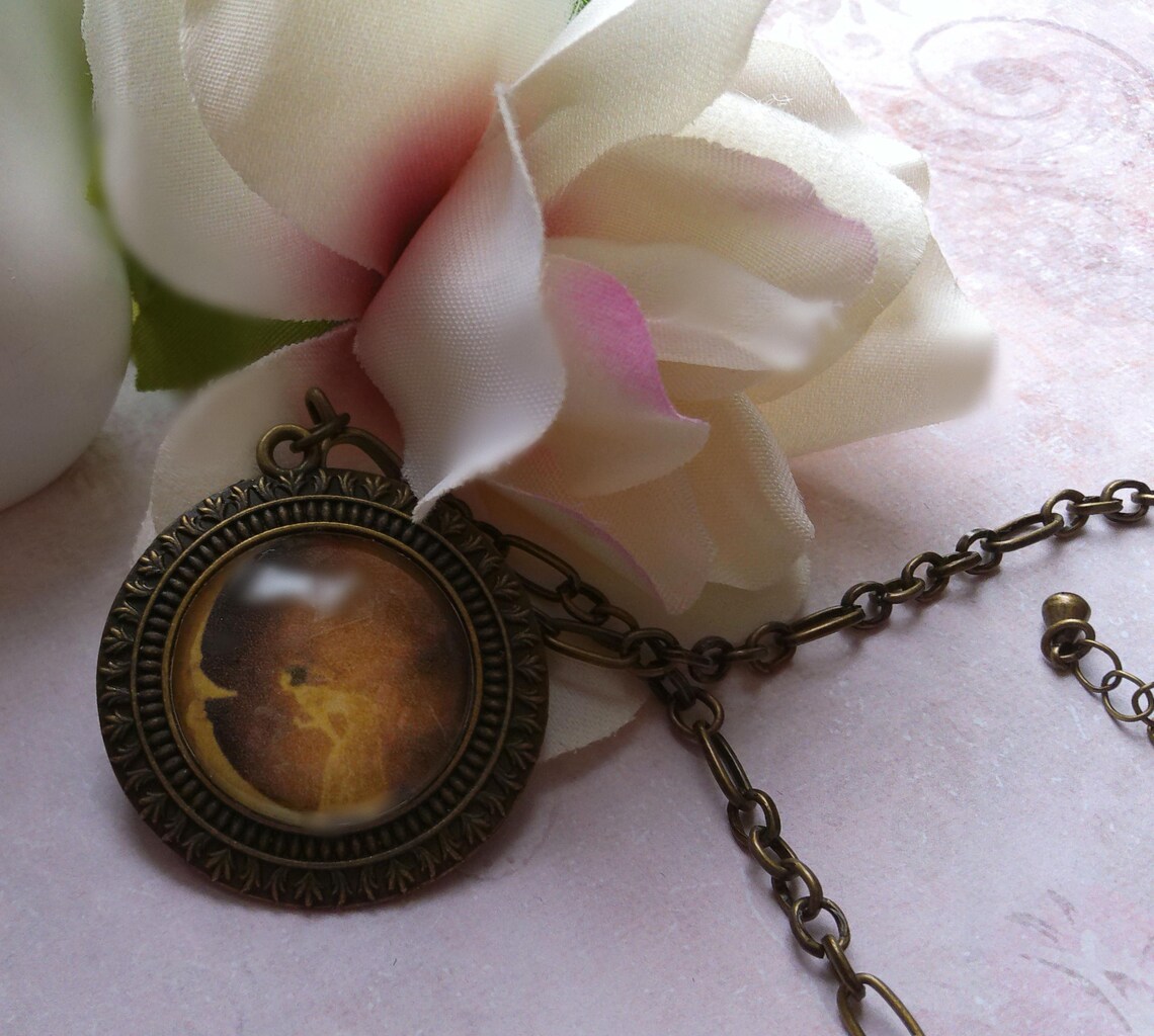 Hello Moon Pendant With Flapper Girl, Gatsby, Moon Phases, Art Deco ...