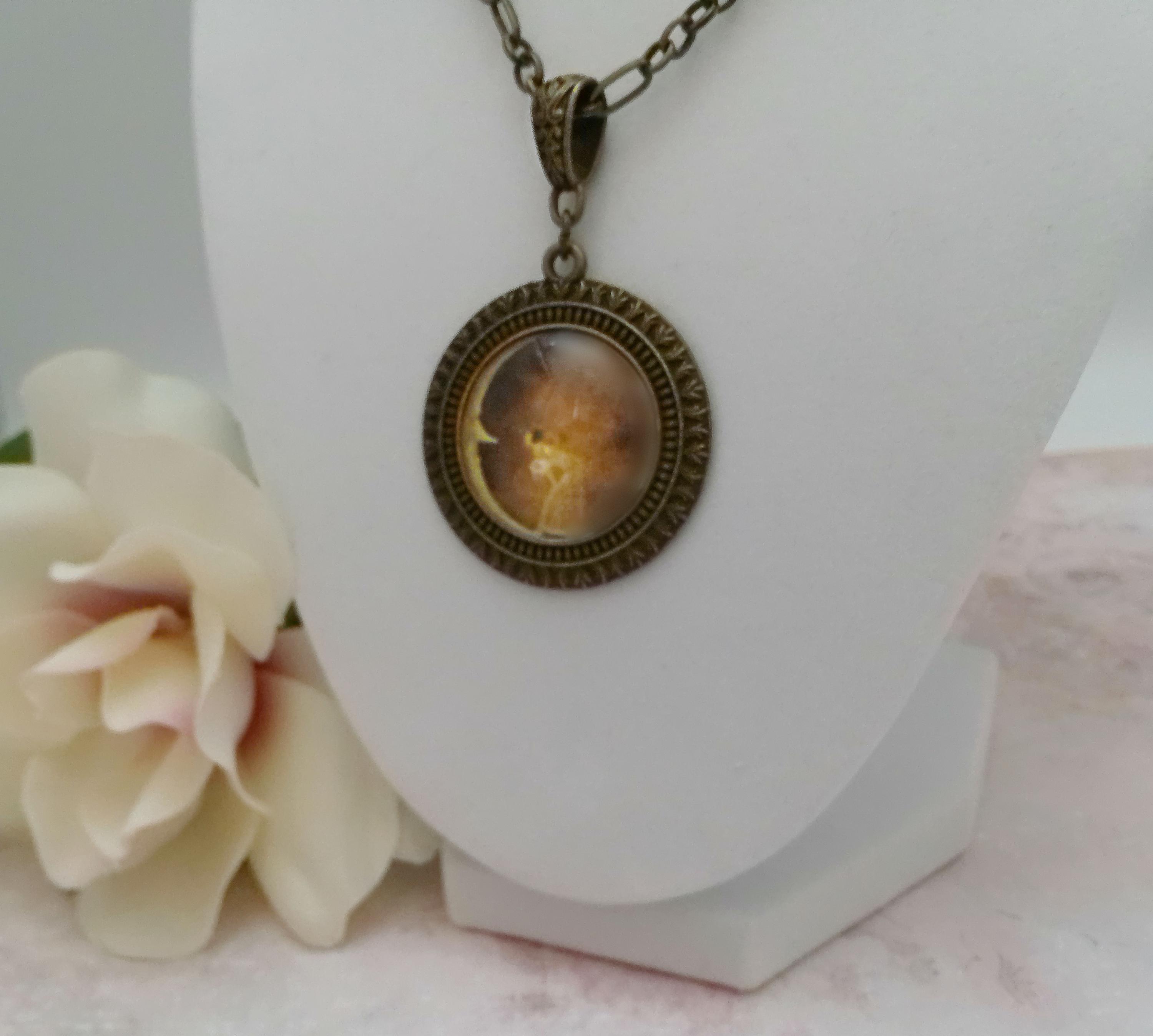 Hello Moon Pendant With Flapper Girl, Gatsby, Moon Phases, Art Deco ...