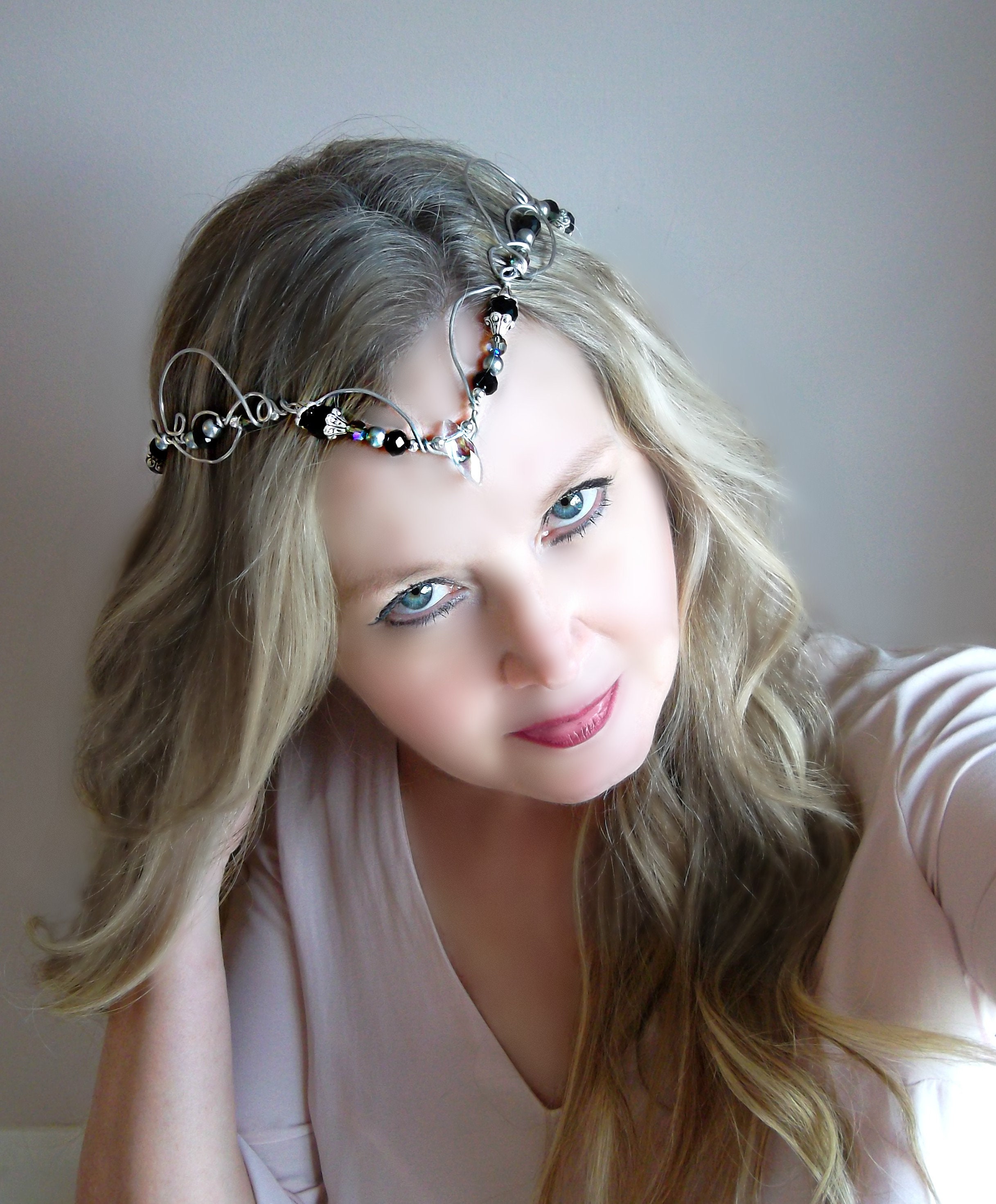 Victorian Gothic Elven Circlet in Crystal and Onyx Medieval | Etsy