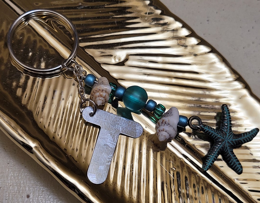 Hand-created Keychain, T Keychain, Teal Keychain, Beach Keychain ...