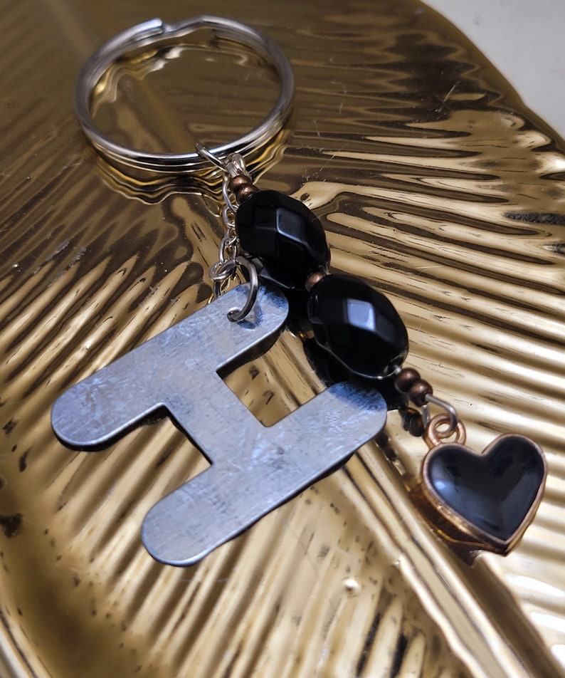 Hand-created Keychain, H Keychain, Black Keychain, Heart Keychain ...