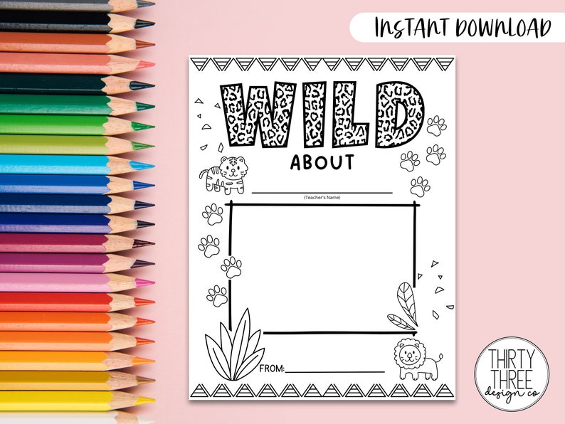 Wild About You Teacher Appreciation Coloring Page (instant Download) - Etsy