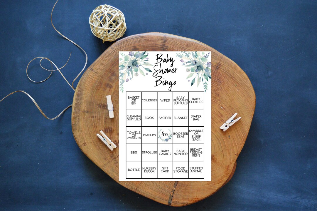 Blue Floral Baby Shower Bingo Cards / Watercolor Blue Floral Baby ...