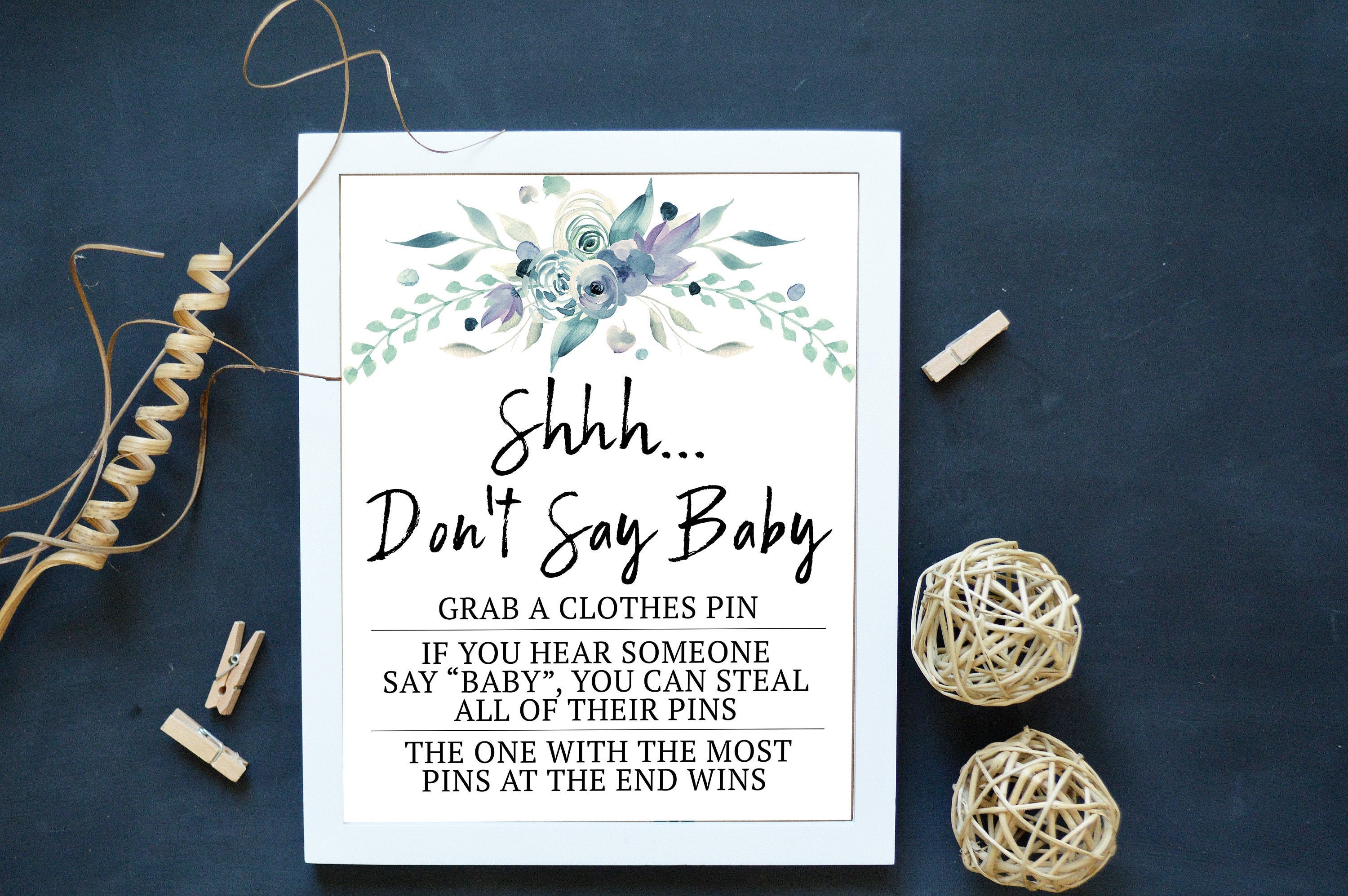 Blue Floral Don't Say Baby Sign / Shhh Don't Say Baby | Etsy