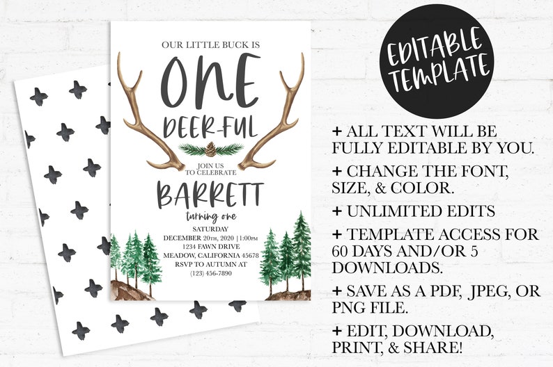 One-deer-ful First Birthday Invitation / Woodland First - Etsy