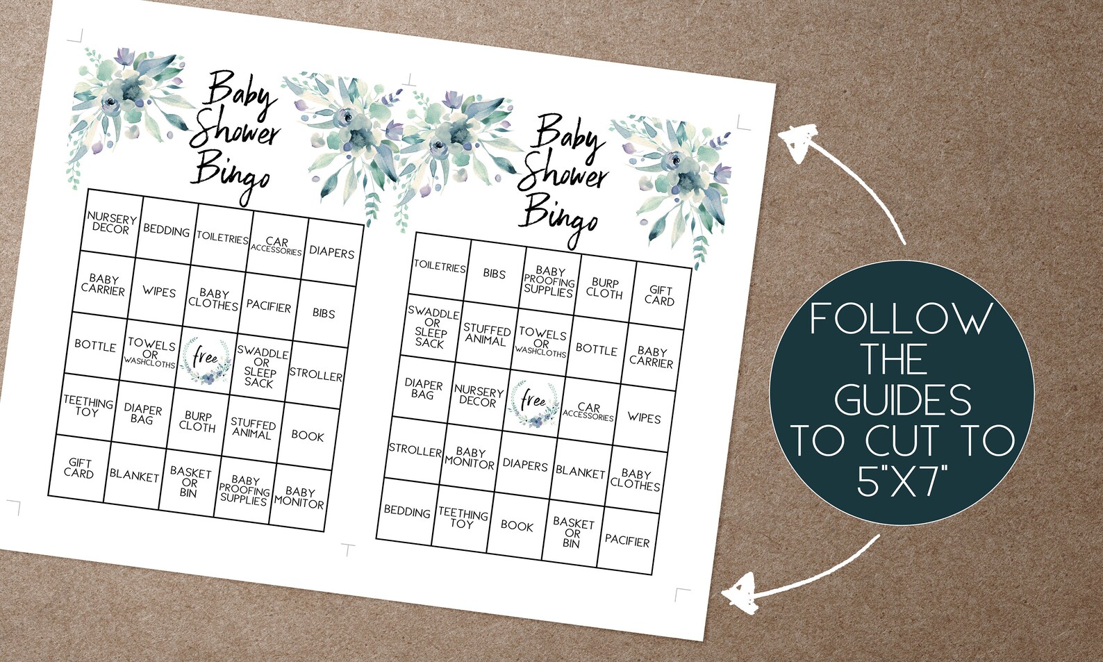 Blue Floral Baby Shower Bingo Cards / Watercolor Blue Floral Baby ...