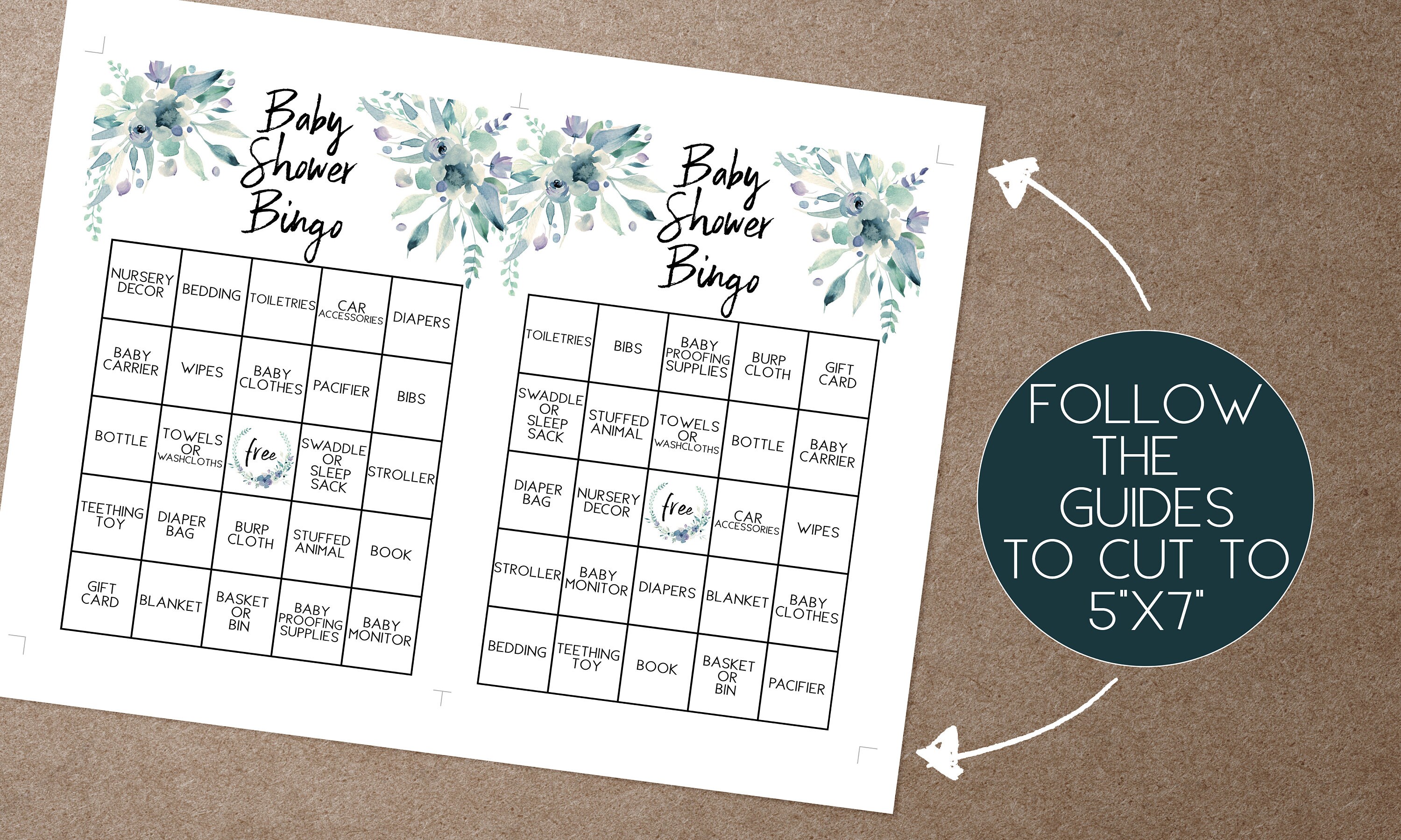 Blue Floral Baby Shower Bingo Cards / Watercolor Blue Floral Baby ...