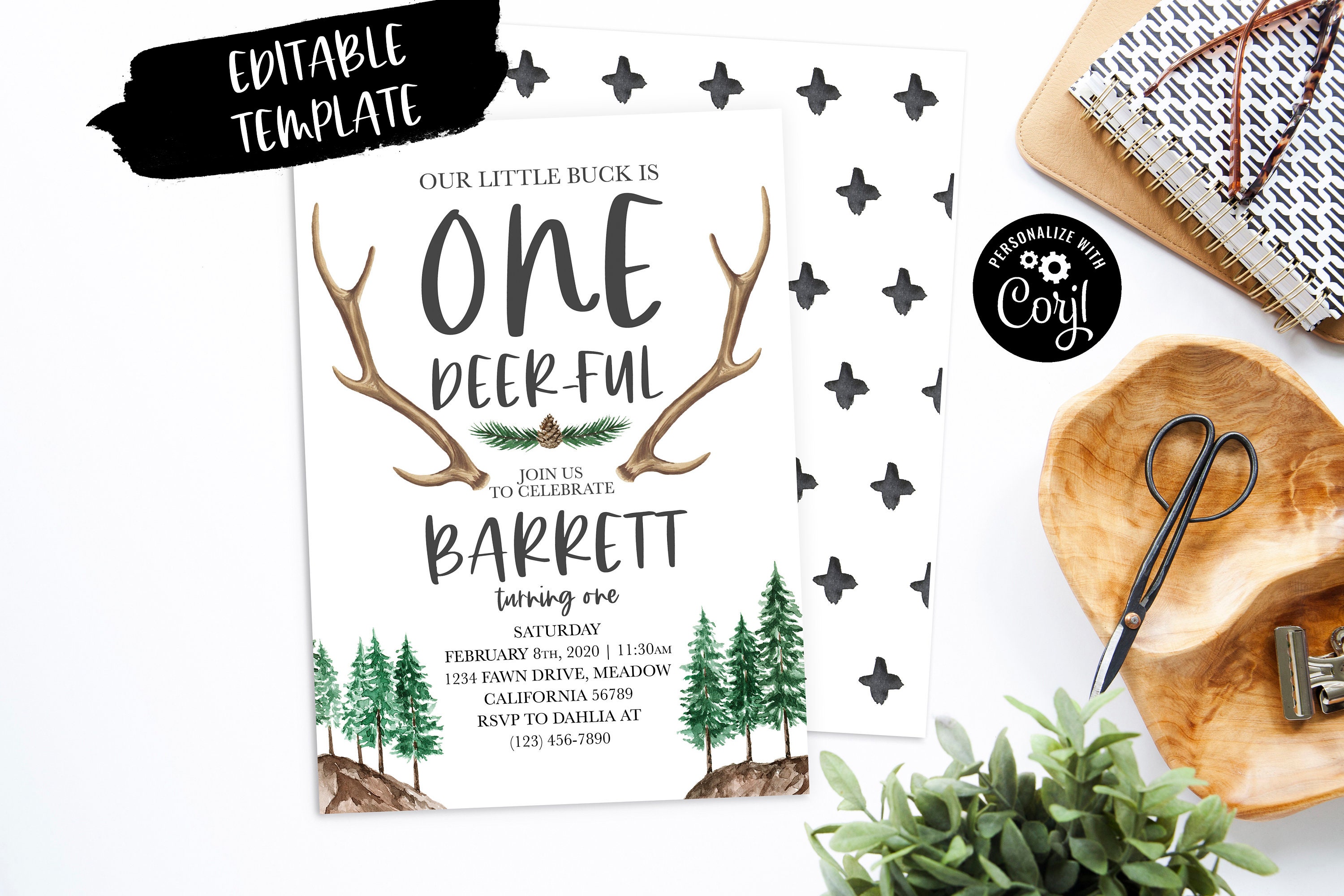 One-deer-ful First Birthday Invitation / Woodland First - Etsy
