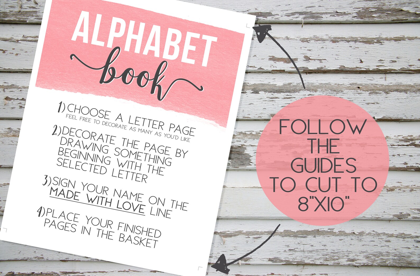 Blush Watercolor Alphabet Book Sign / Alphabet Book Instruction Sign ...