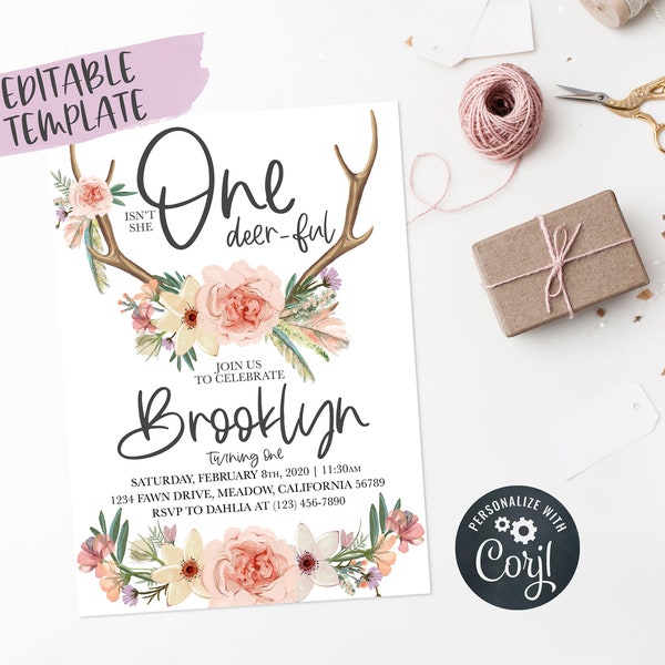 One-deer-ful First Birthday Invitation / Woodland First Birthday Invite ...