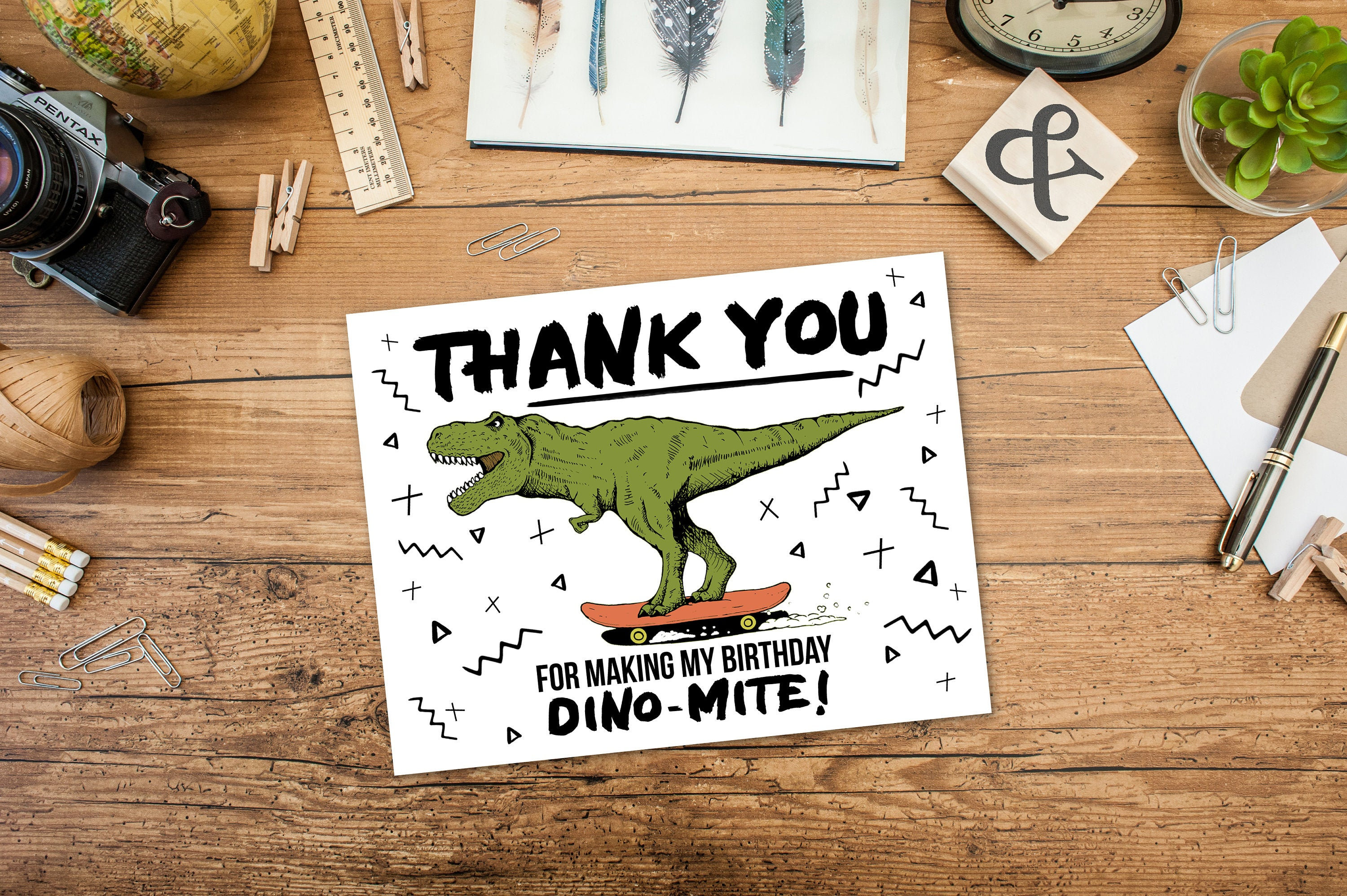 Green Dinosaur Birthday Thank You Card (digital Download) - Etsy