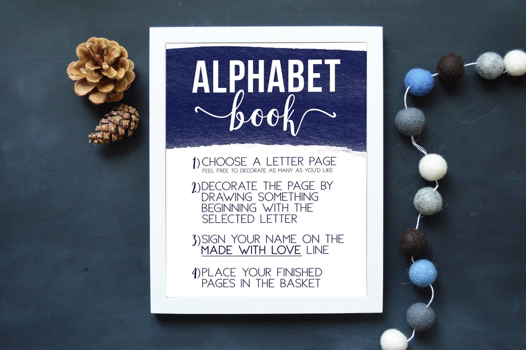 Blue Watercolor Alphabet Book Sign / Alphabet Book Instruction Sign ...
